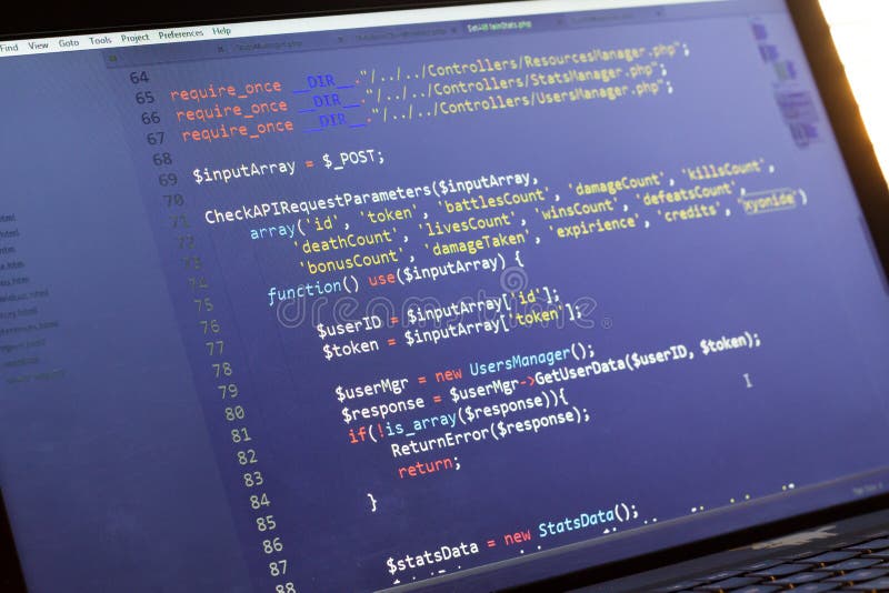 Php Back End Code Computer Programming Source Code Abstract Screen Of Web Developer Stock