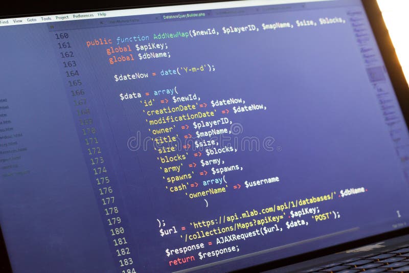 PHP Back-end Code. Computer Programming Source Code. Abstract Screen of ...