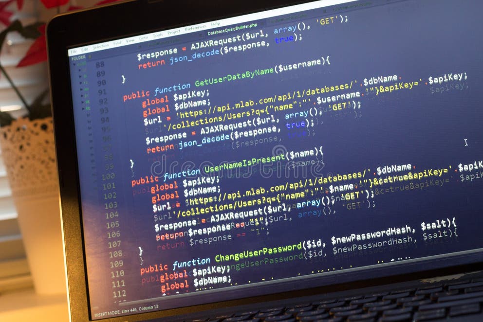 PHP Back-end Code. Computer Programming Source Code. Abstract Screen of Web Developer Stock ...