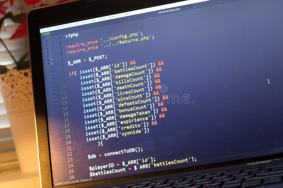 PHP Back-end Code. Computer Programming Source Code. Abstract Screen of ...