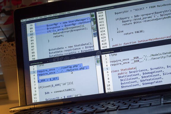 PHP Back-end Code. Computer Programming Source Code. Abstract Screen of ...