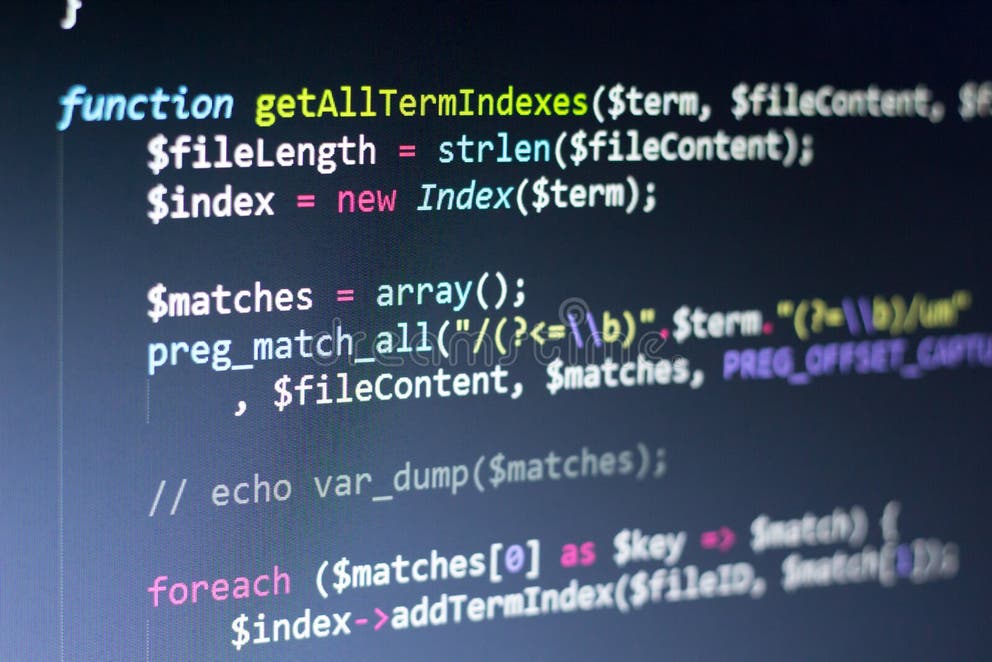 PHP Back-end Code. Computer Programming Source Code. Abstract Screen of ...