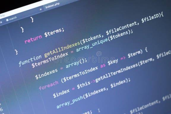 PHP Back-end Code. Computer Programming Source Code. Abstract Screen of ...