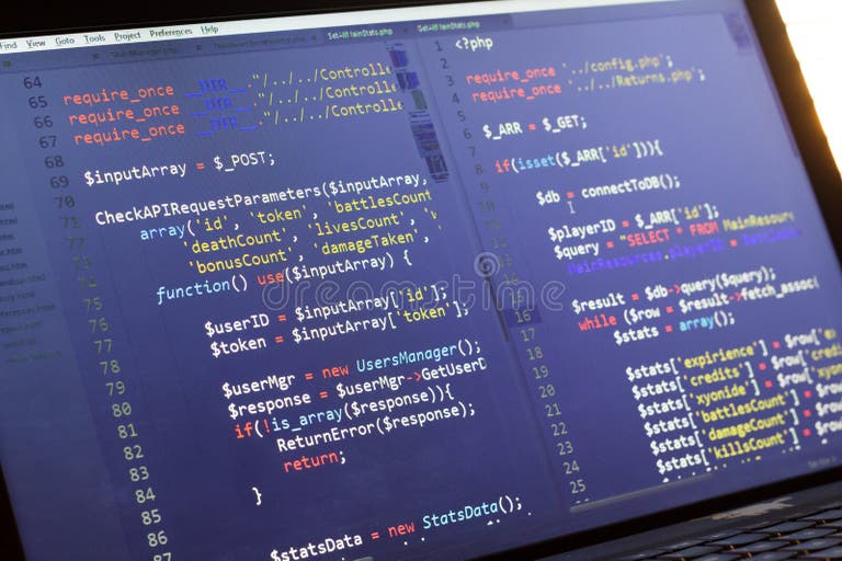 PHP Back-end Code. Computer Programming Source Code. Abstract Screen of ...