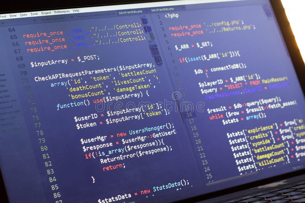 PHP Back-end Code. Computer Programming Source Code. Abstract Screen of ...