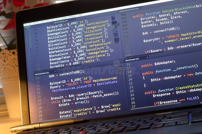PHP Back-end Code. Computer Programming Source Code. Abstract Screen of Web Developer Stock ...