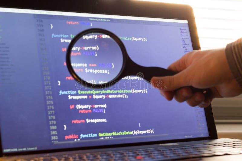 PHP Back-end Code Zoomed through a Magnifier. Computer Programming ...