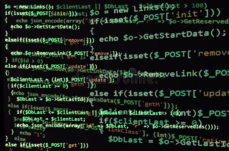 PHP Code on Black Screen, Green Text Stock Photo - Image of development ...