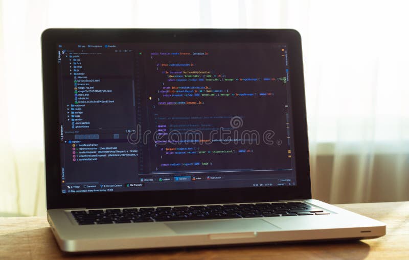 Computer Code on Laptop Web Developing and Cellphone Stock Image ...