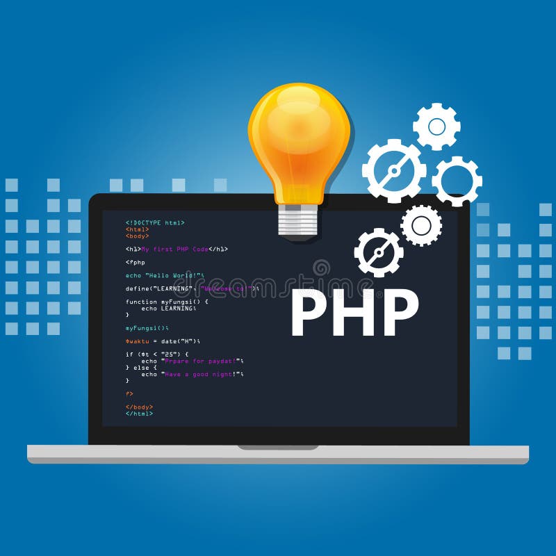 Php Programming Language Syntax For Web Coding Script In Screen Stock Vector Illustration Of