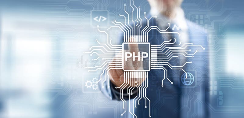 Php Web Development And Coding Internet And Technology Concept On Virtual Screen Stock Image