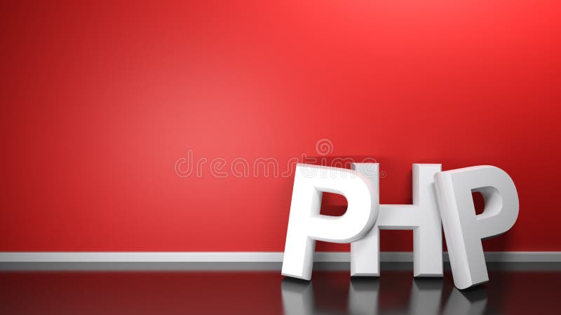PHP White 3D Write at Red Wall - 3D Rendering Stock Illustration ...