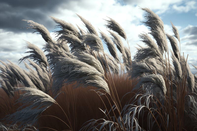 Phragmites in a Wind with Cloudy Sky. Illustration AI Generative Stock ...