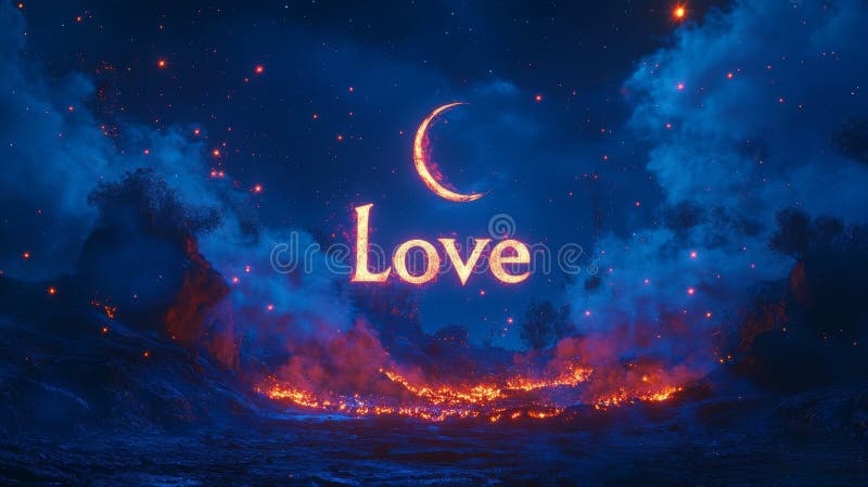 The Phrase Celestial Love Illuminated Crescent Moon and Glowing LOVE ...