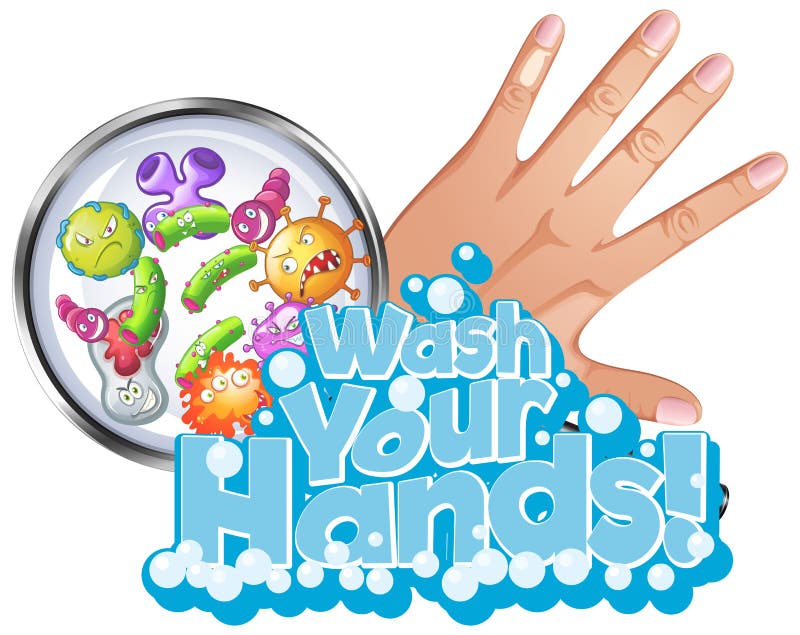 Phrase Design for Wash Your Hands with Hand and Virus Cells Stock ...