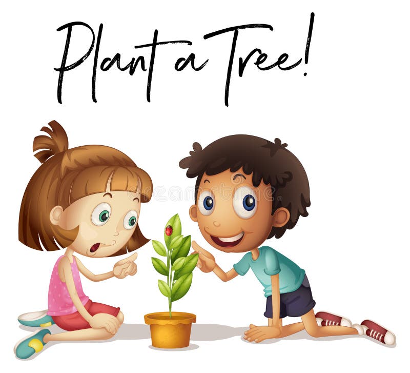 Phrase Expression for Plant a Tree with Kids and Tree Stock Vector ...