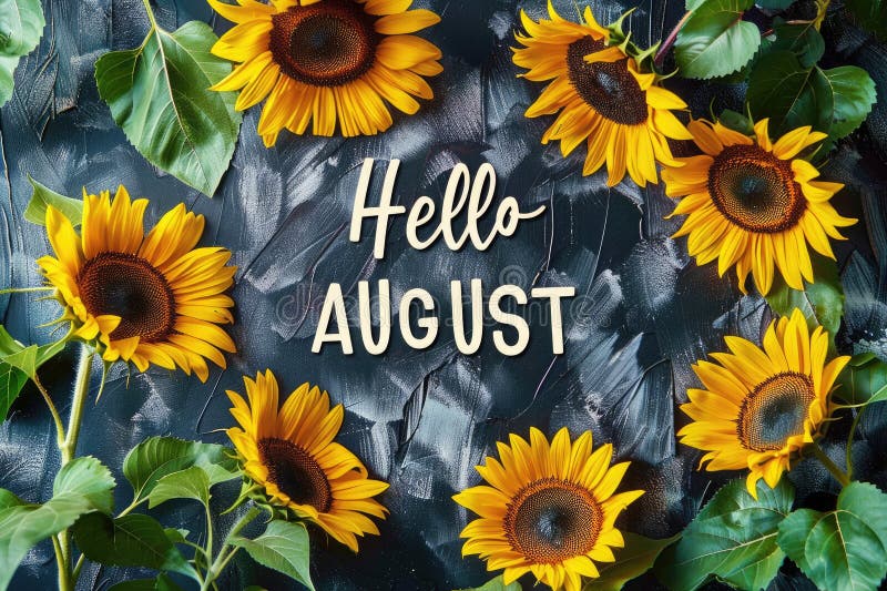 Phrase "Hello AUGUST" Word on Sunflower Background Stock Photo - Image ...