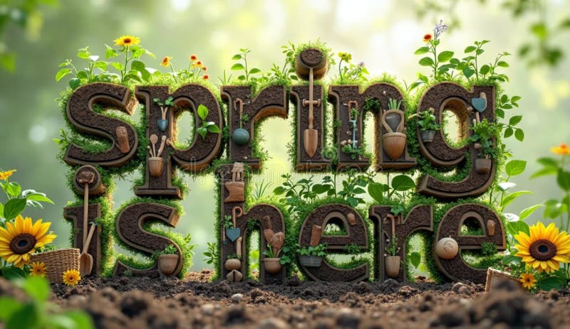 The Phrase "spring is Here" Creatively Formed with Letters Resembling ...