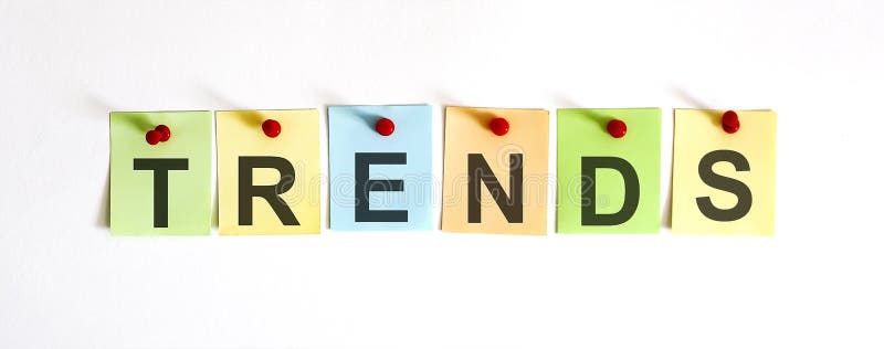 The Phrase TRENDS is Written on Multi-colored Stickers, on the White ...
