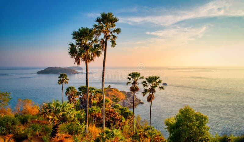 Phromthep Cape Viewpoint at Sunset in Phuket, Thailand Stock Photo ...