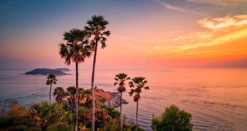 Phromthep Cape Viewpoint at Sunset in Phuket, Thailand Stock Photo ...