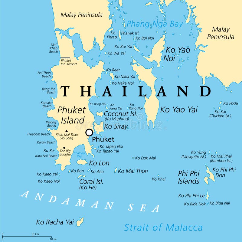 Phuket, Largest Island of Thailand, Political Map with Surrounding Area ...