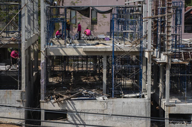 PHUKET, THAILAND - FEBRUARY 10, 2019. Workers Work on the New Under ...