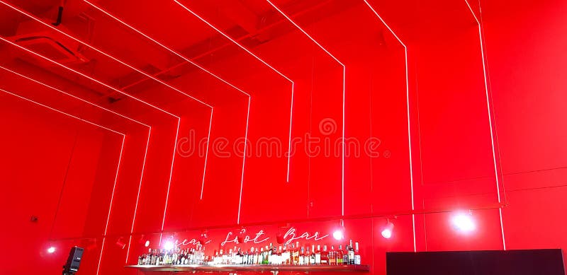 Modern Interior Design with Lighting and Alcohol Drinking on Shelf ...