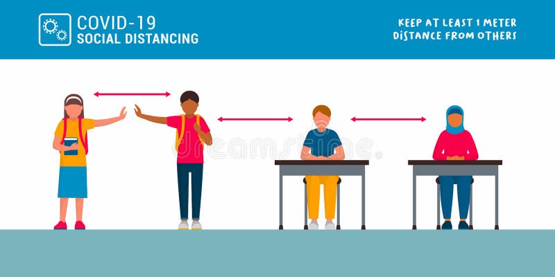 Physical Distancing at School, Coronavirus Prevention Stock Vector ...
