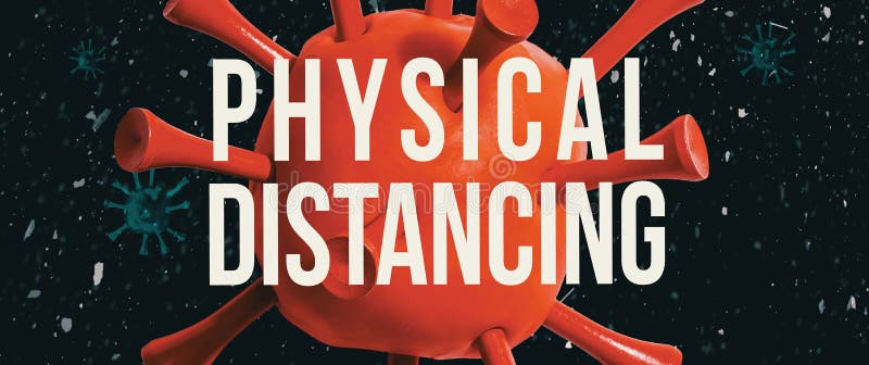 Physical Distancing Theme with a Red Virus Stock Illustration ...