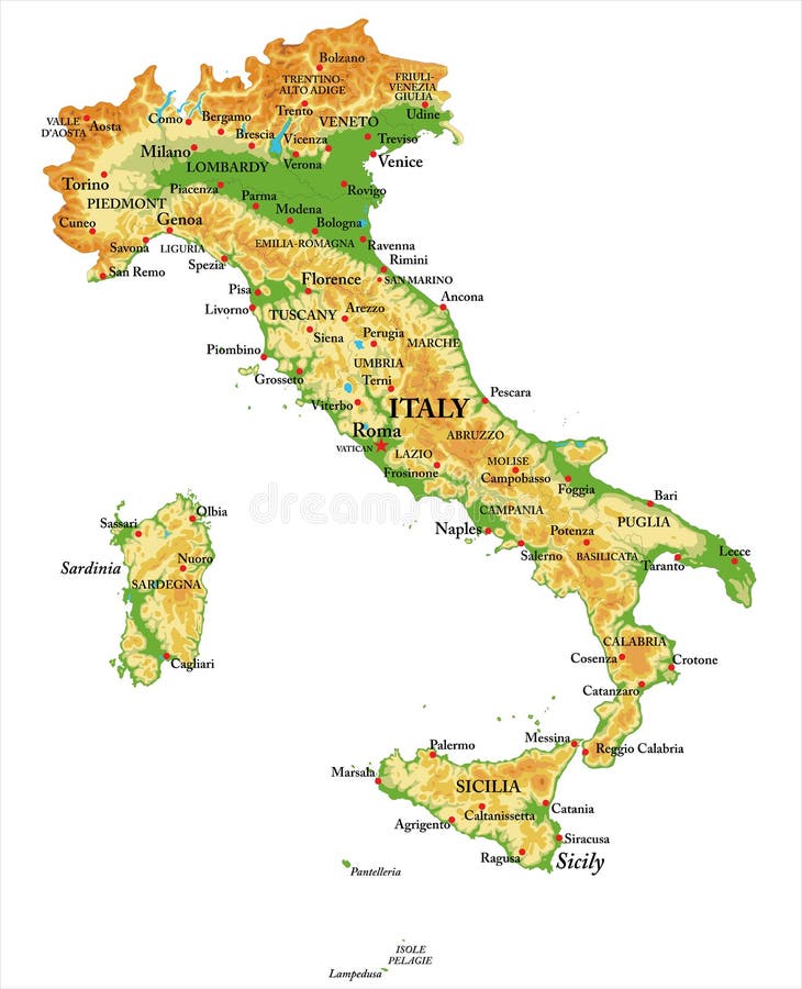 Physical map of Italy stock vector. Illustration of border - 95558777