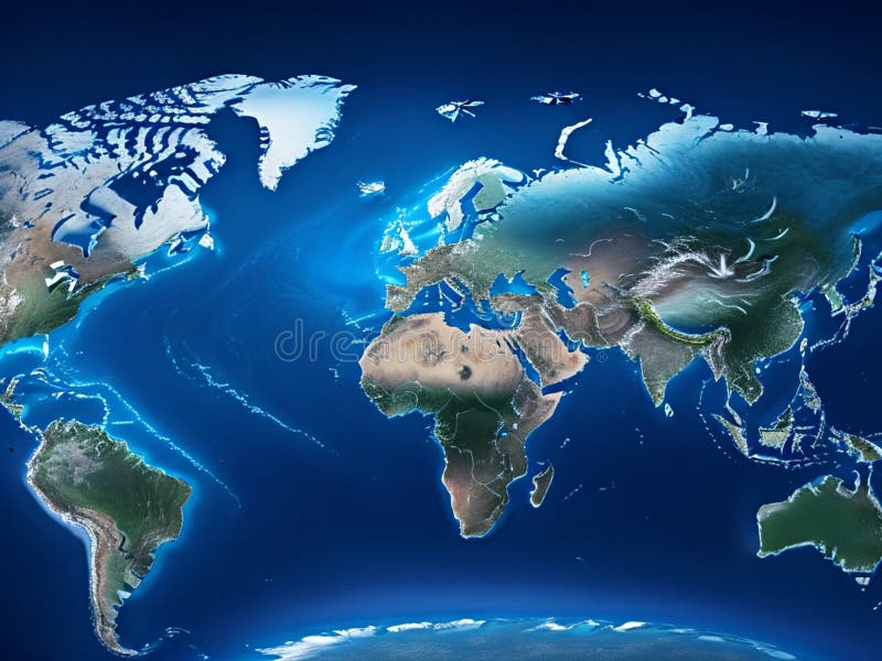 Physical Map of the World, App of Continents and Oceans Stock ...