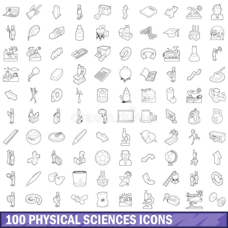 100 Physical Sciences Icons Set, Outline Style Stock Vector ...