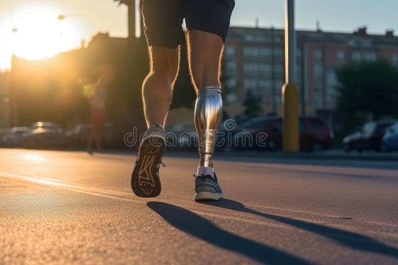 Physically Disabled Athlete Running with Prosthetic Legs. Generative AI ...