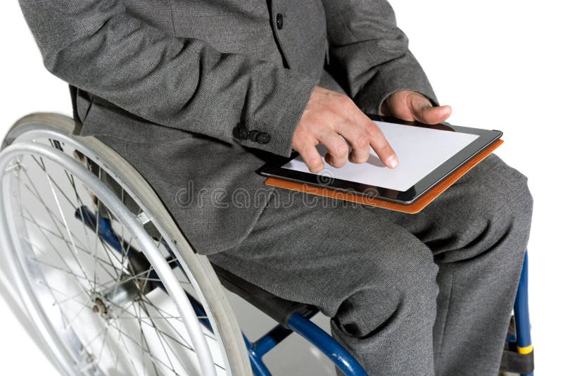 Physically Handicapped Businessman in Wheelchair Using Digital Tablet ...
