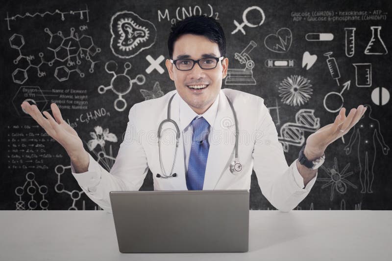 Physician with Laptop and Scribble Stock Image - Image of internet ...
