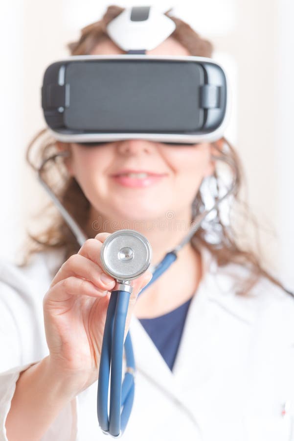 Physician Using Virtual Reality Headset Stock Image - Image of headset ...