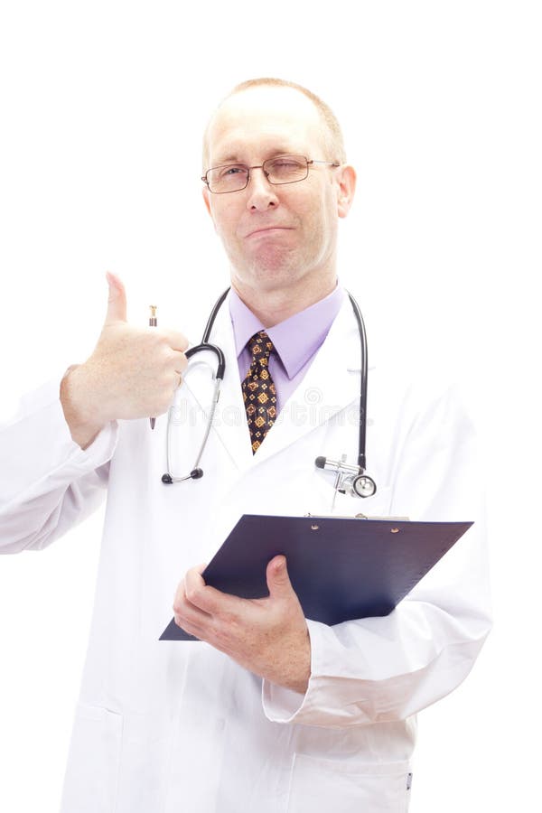 Physician Winks and Shows Thumb Up Stock Photo - Image of medic, note ...