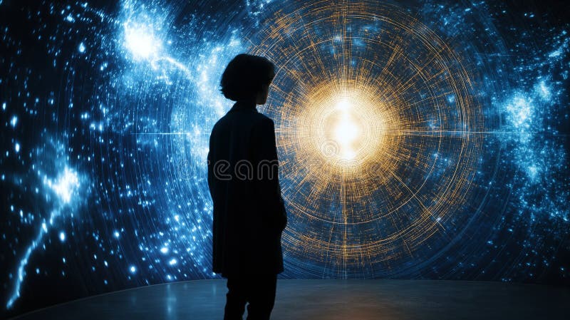 Physicist Analyzing Time Travel Equations on a Digital Whiteboard with ...