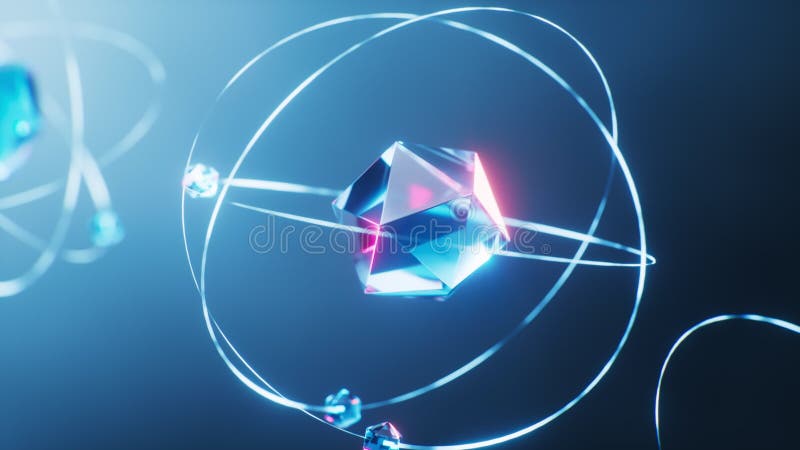 Physics Atom with Dark Blue Background, 3d Rendering Stock Footage ...