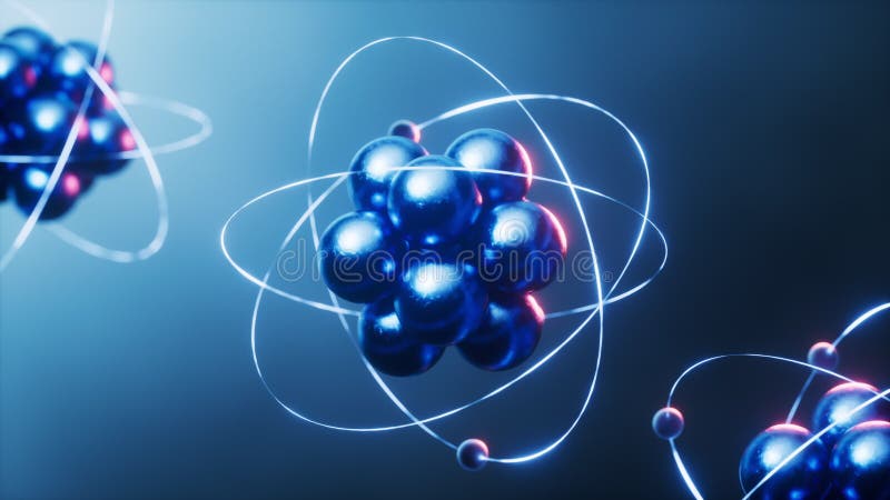 Physics Atom with Dark Blue Background, 3d Rendering Stock Footage ...