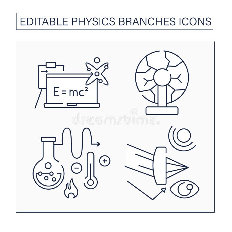 Physics Branches Line Icons Set Stock Vector - Illustration of icons ...
