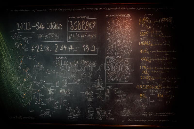 Physics Calculations and Scientific Formulas Written on a Blackboard ...