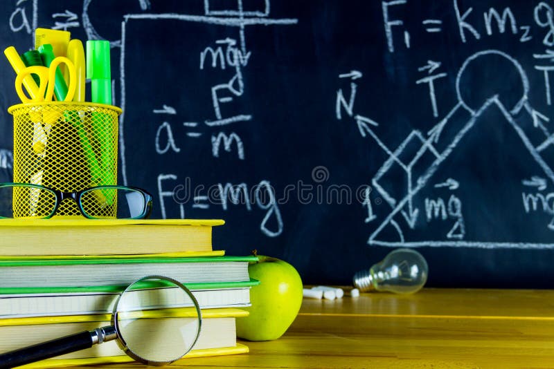 Physics Classroom with Edison Light Bulb and Electrical Diagram Stock ...