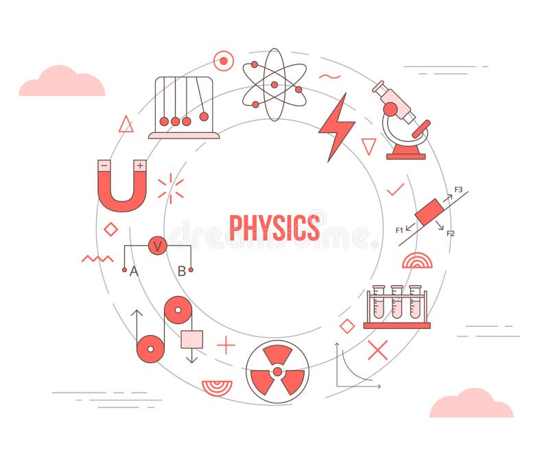 Physics with Icon Concept with Round or Circle Shape Stock Illustration ...