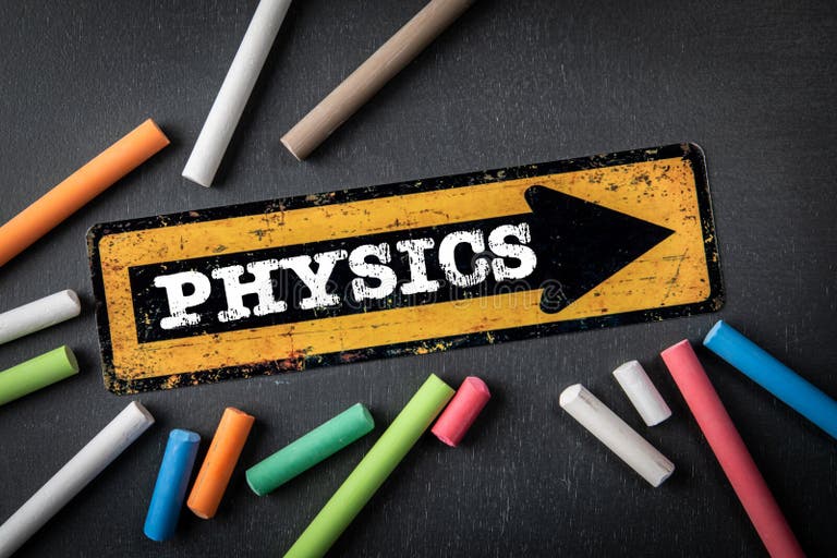 PHYSICS. Direction Arrow with Text on a Dark Chalkboard Background ...