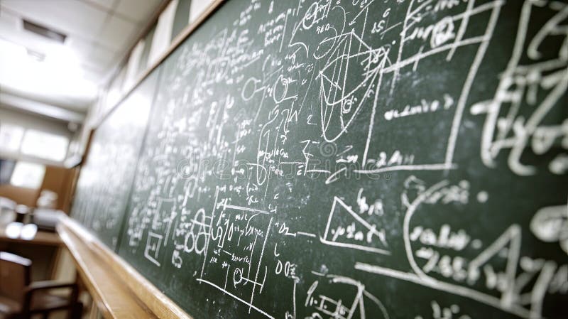 Physics Equations Cover a Dark Green Surface with a Focus on a Central ...