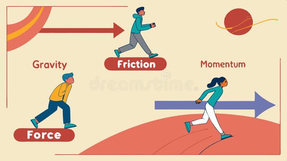 Physics Forces Illustration, Gravity Friction and Momentum Concepts ...