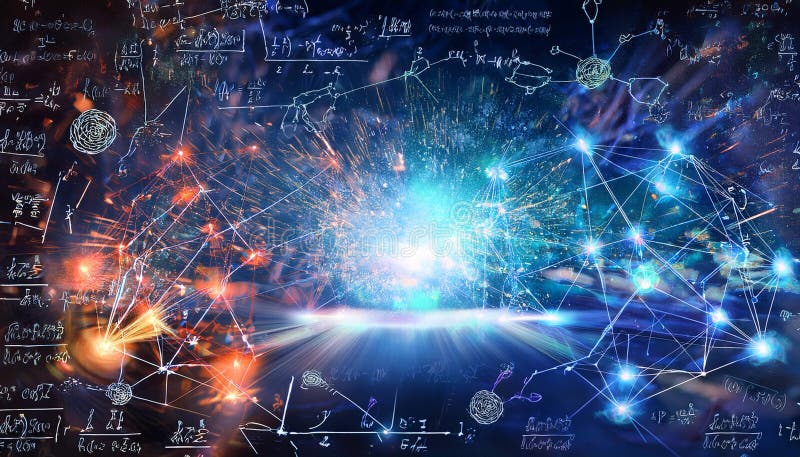 Physics Formulas and Plasma Energy with Sparks and Molecules Stock ...