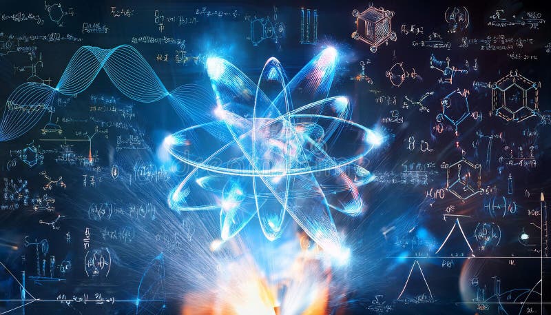 Physics Formulas and Plasma Energy with Sparks and Molecules Stock ...